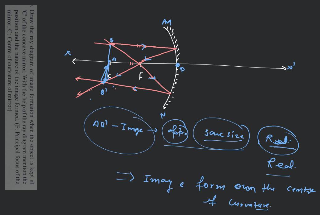 Draw the ray diagram of image formation when the object is kept at ' C