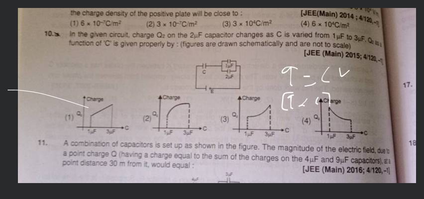 the charge density of the positive plate will be close to:(3) 3×104C/m2..