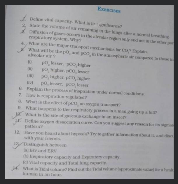 EXERCISES 1 Define Vital Capacity What Is It ignificance 2 State The 