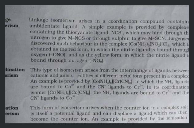 Linkage isomerism arises in a coordination compound containin ambidentate..