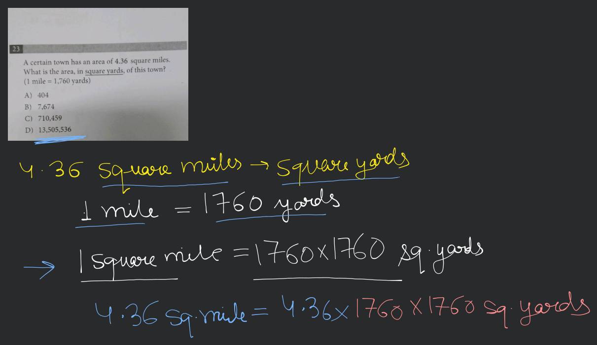 23 A certain town has an area of 4.36 square miles. What is the area, in