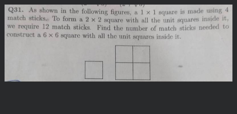 Q31. As shown in the following figures, a 1×1 square is made using 4 matc..
