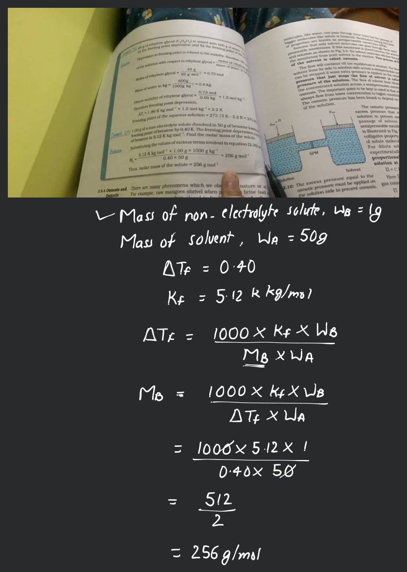 45.Male of ecty tene dycol =62 g mol45 g =0.73 molMase of water in kg=1..