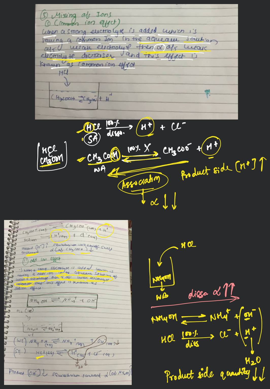(5) Mixing af Ions(1) (common ion effect)When a strong electrolyte is a..