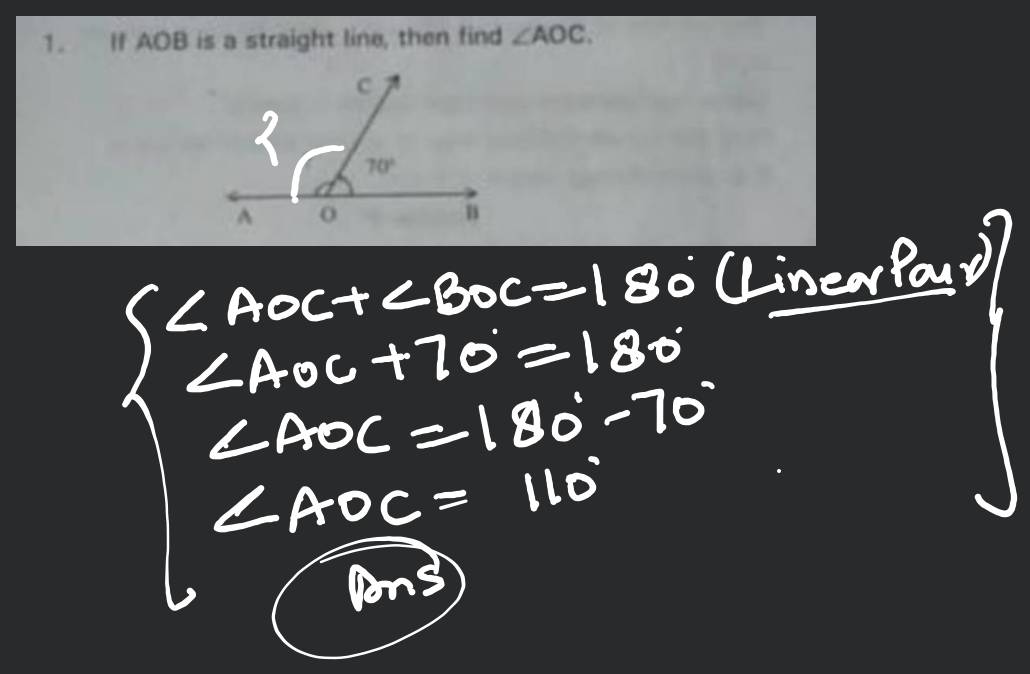 (31.) In the figure, AOB is a straight line. Find ∠COB. | Filo