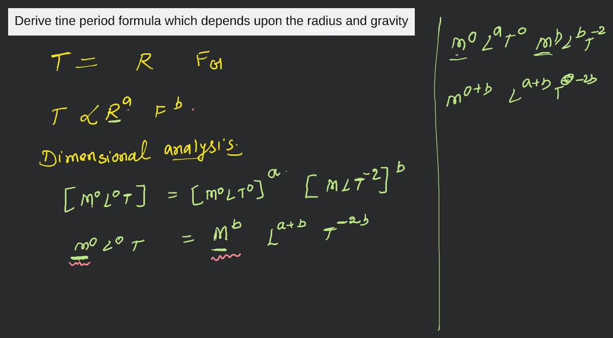Derive tine period formula which depends upon the radius and gravity..