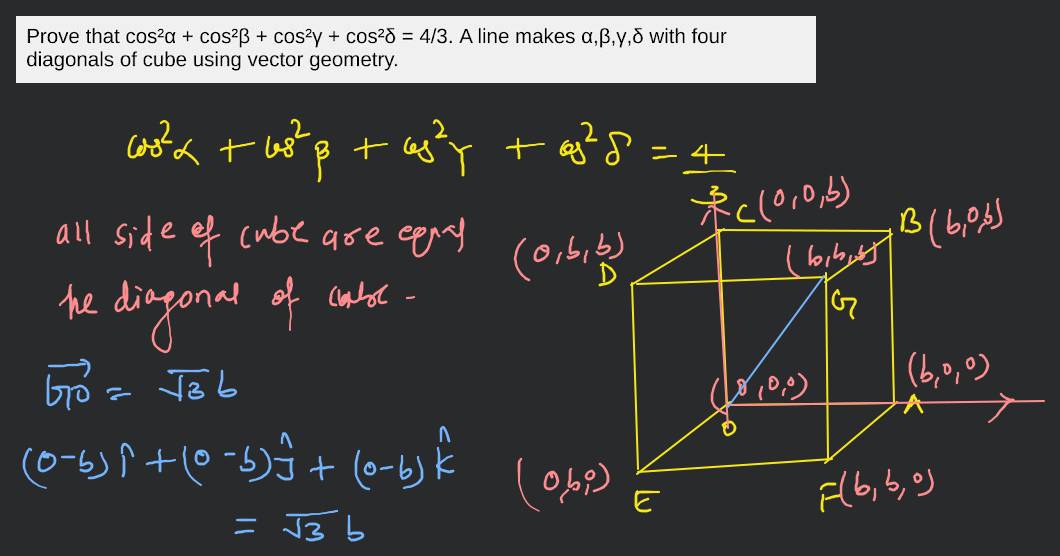 Prove that cos²α + cos²β + cos²γ + cos²δ = 4/3. A line makes α,β,γ,δ with..