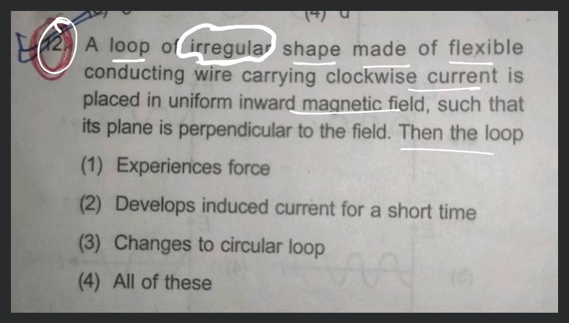 A loop of irregular shape made of flexible conducting wire carrying clock..