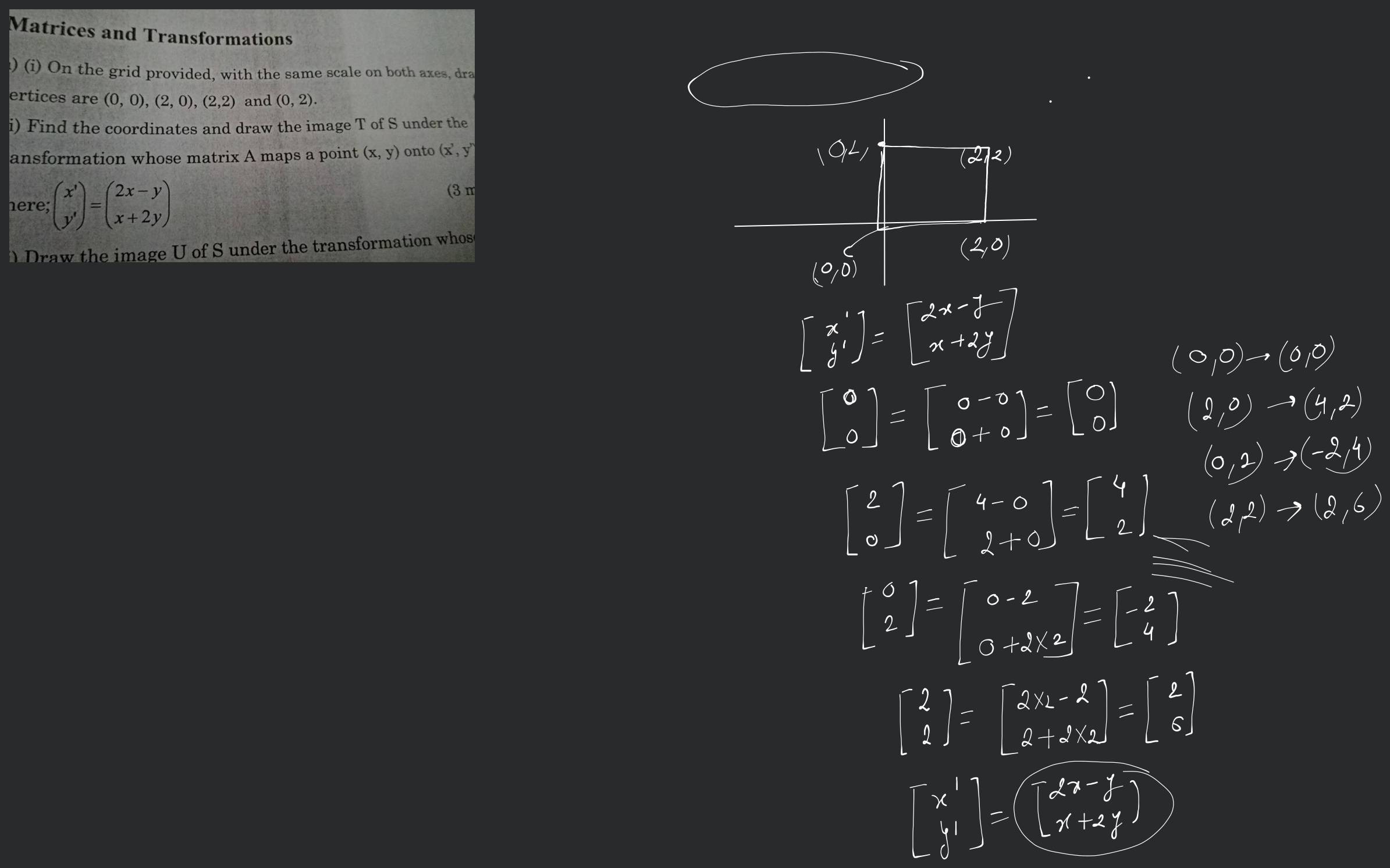 Matrices and Transformations(i) On the grid provided, with the same scal..