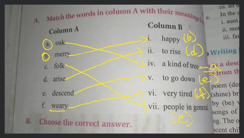 A. Match the words in column A with their meaningsfin Column Aa. oakCol..