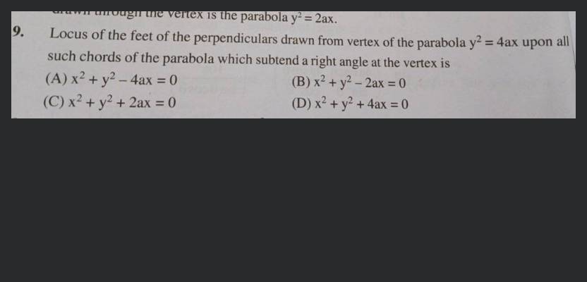 Locus of the feet of the perpendiculars drawn from vertex of the parabola..