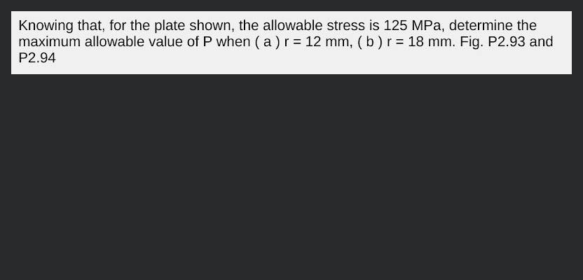 Knowing that, for the plate shown, the allowable stress is 125 MPa, deter..