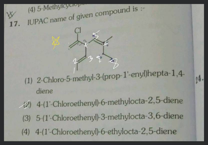 IUPAC name of given compound is :- C=C(Cl)C(/C=C/C)/C(C)=C(/C)CC | Filo