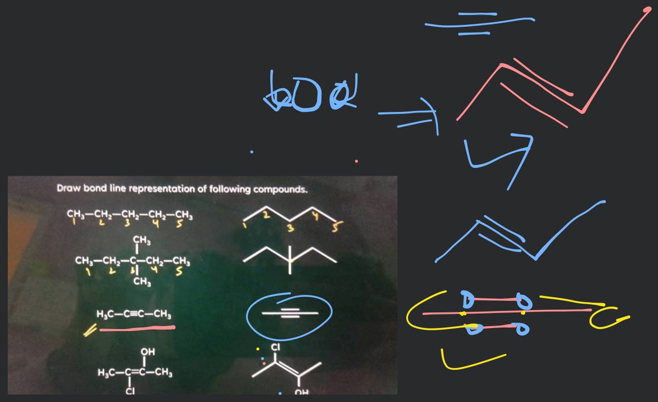 Draw bond line representation of following compounds.CCCCCCC[CH]CCCC=C..