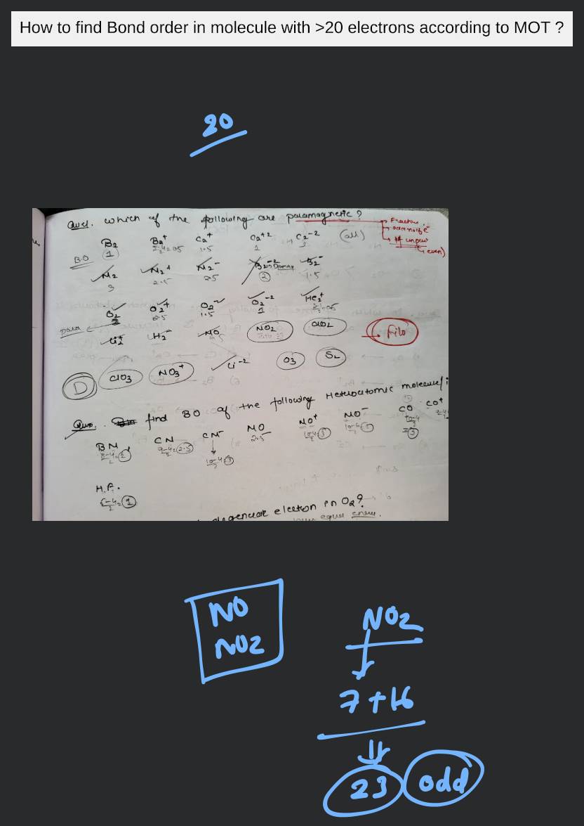 How to find Bond order in molecule with >20 electrons according to MOT
