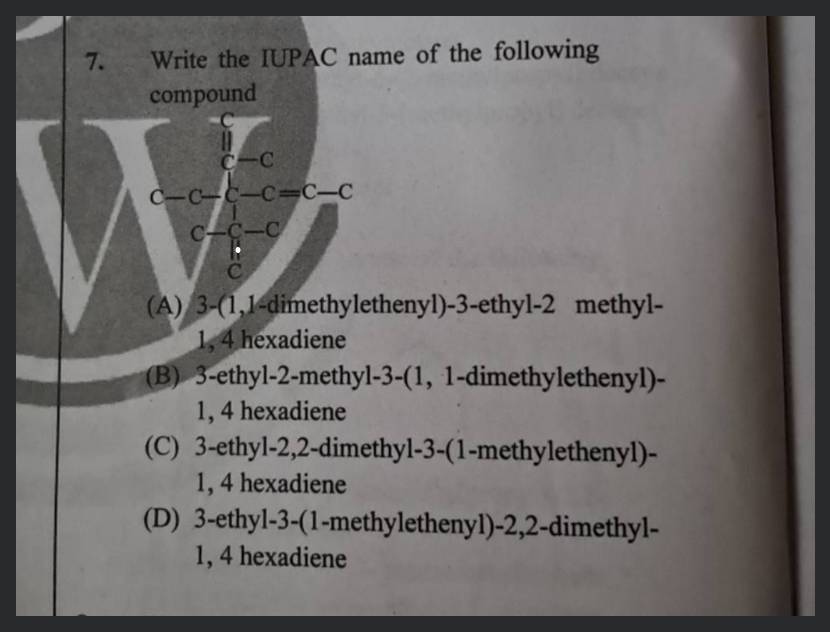 Write the IUPAC name of the following compound C=CC(CC)(CC)C(C)(C)C(C)(C)..