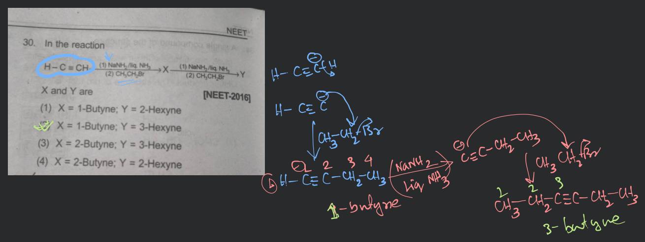 NEET 30. In the reaction \mathrm{H}-\mathrm{C} \equiv \mathrm{CH} \xrigh..