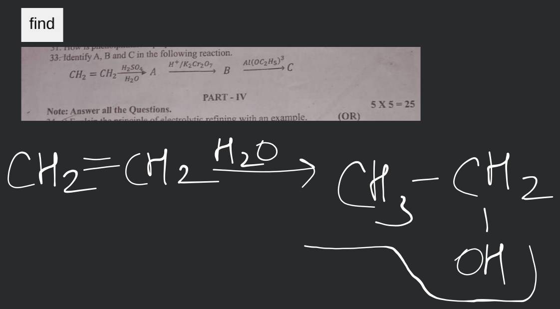 33. Identify A,B and C in the following reaction.\[\mathrm{CH}_{2}=\mat..