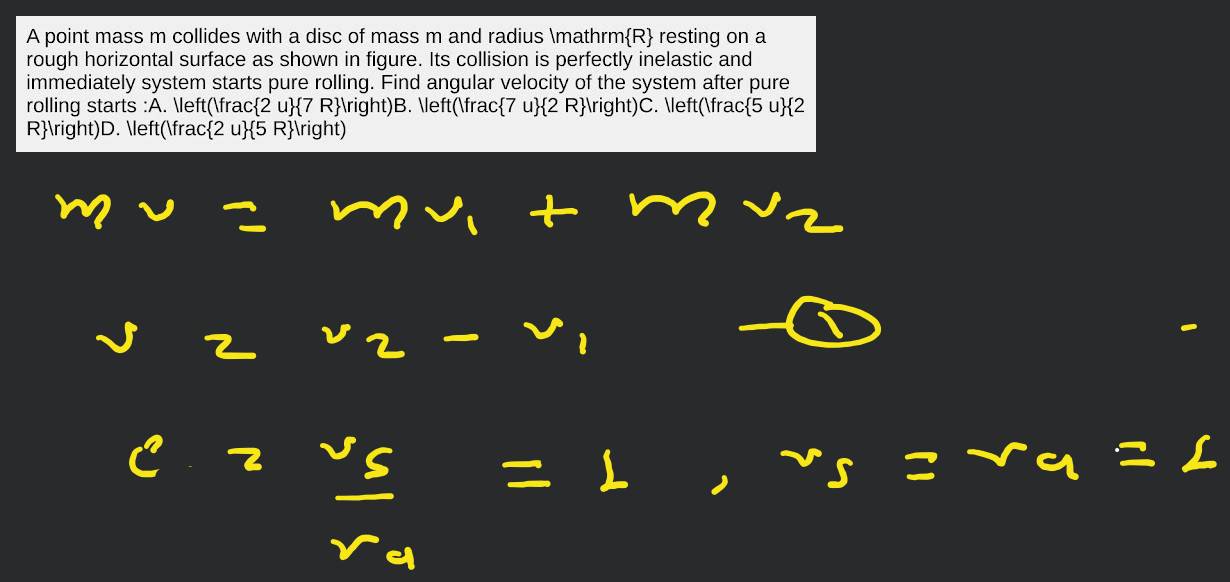 A point mass m collides with a disc of mass m and radius \mathrm{R} resti..