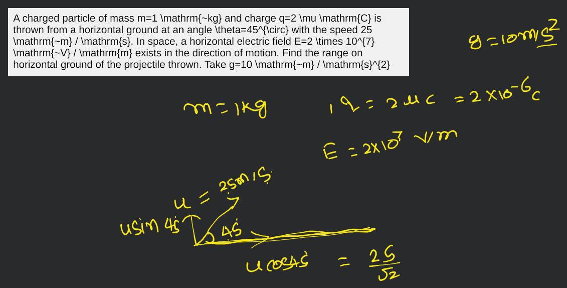 A charged particle of mass m=1 \mathrm{~kg} and charge q=2 \mu \mathrm{C}..