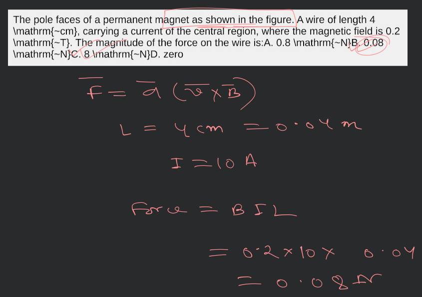 The pole faces of a permanent magnet as shown in the figure. A wire of le..