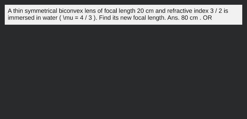 A thin symmetrical biconvex lens of focal length 20 cm and refractive ind..