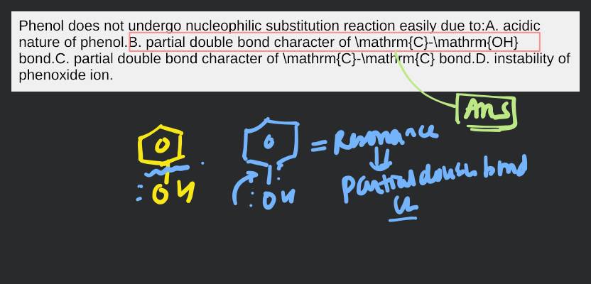 Phenol does not undergo nucleophilic substitution reaction easily due to:..