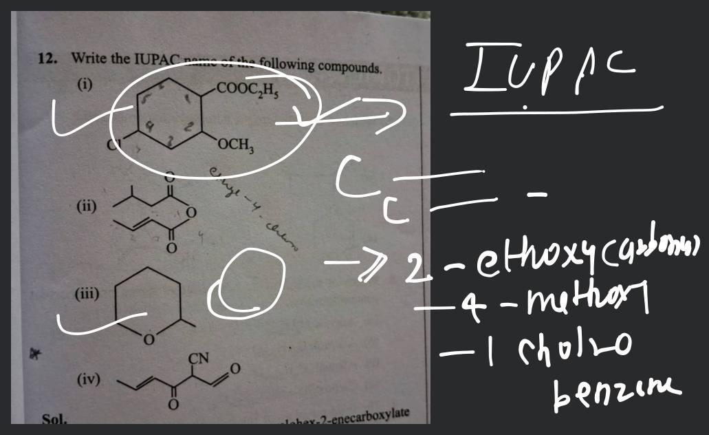 12. Write the IUPAC name of the following compounds.(i)CCOC(=O)C1CC=C(C..