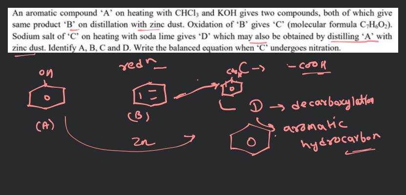 An aromatic compound ' A ' on heating with CHCl3 and KOH gives two compo..