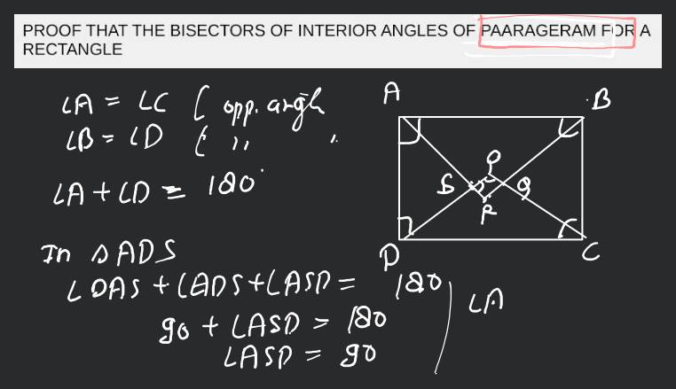 PROOF THAT THE BISECTORS OF INTERIOR ANGLES OF PAARAGERAM FOR A RECTANGLE..