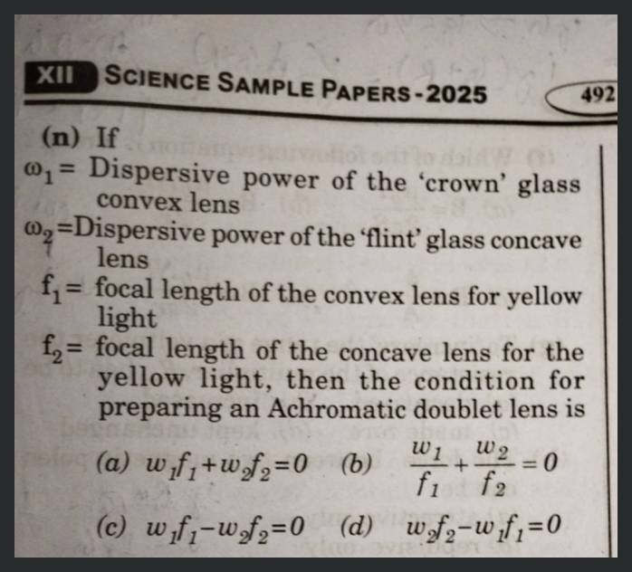 XII Science Sample Papers - 2025 492 (n) If \omega_{1}= Dispersive power