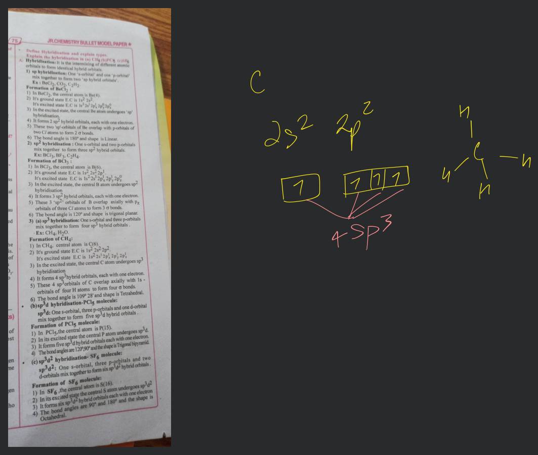 75 JR.CHEMISTRY BULLET MODEL. PAPER * Define Mybridisation and erphatn ty..