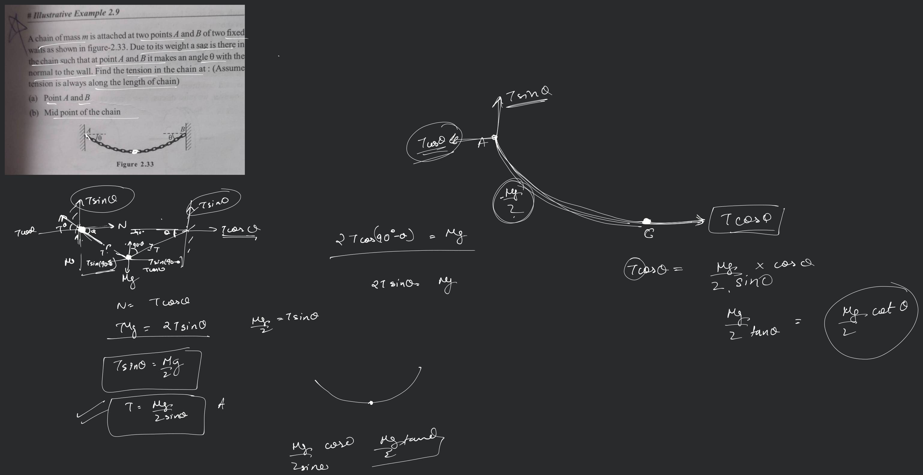 \# Illustrative Example 2.9A chain of mass m is attached at two points A..