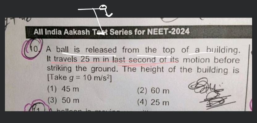 All India Aakash Test Series for NEET-2024 A ball is released from the to..