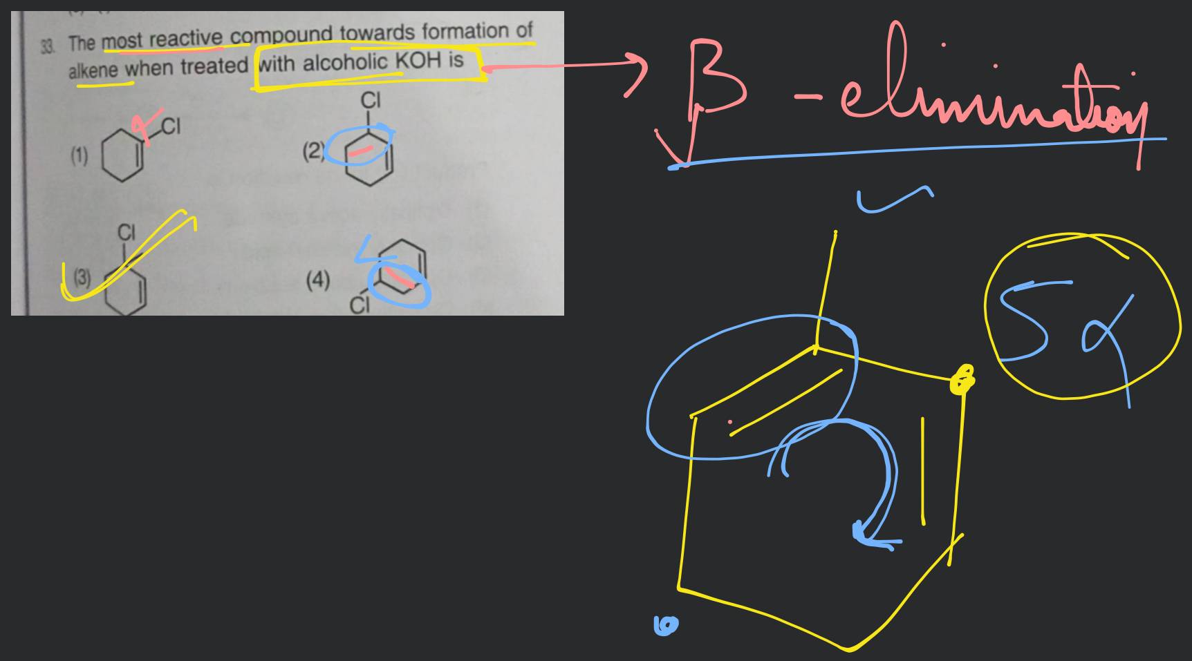 33. The most reactive compound towards formation of alkene when treated w..