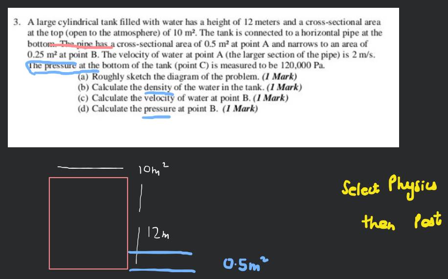 A large cylindrical tank filled with water has a height of 12 meters and