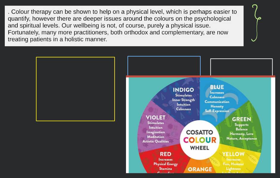 . Colour therapy can be shown to help on a physical level, which is perha..