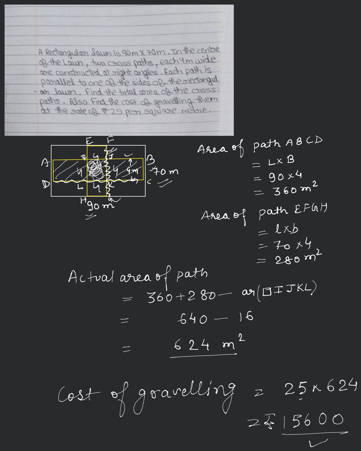 A Rectangular lawn is 90 \mathrm{m} \times 70 \mathrm{m}. Tn the centre o..