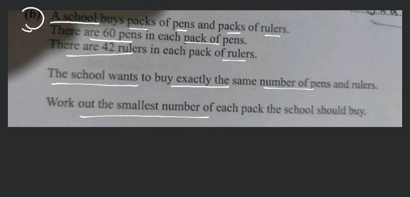 (b) A school buys packs of pens and packs of rulers. | Filo