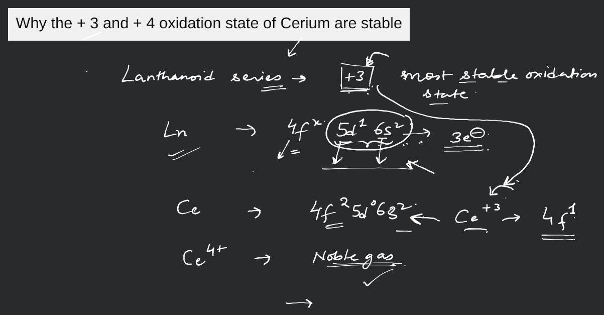 Why the + 3 and + 4 oxidation state of Cerium are stable | Filo