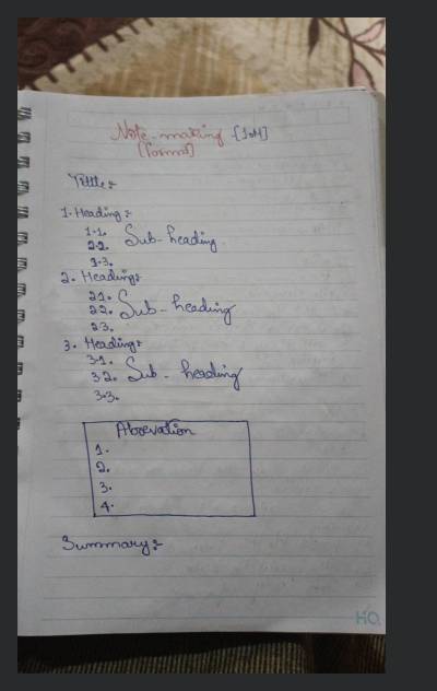 Note-making [10M] [formad]Thtte:-1. Heading:1.1. Sub-heading.3.3.2...