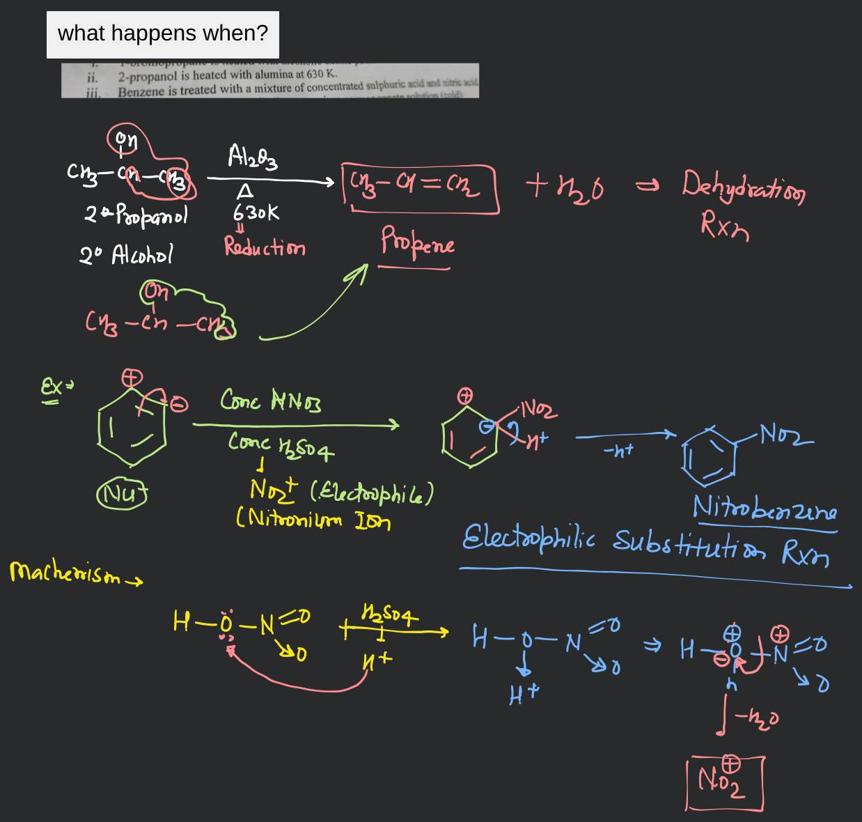 ii. 2-propanol is heated with alumina at 630 K .iii. Benzene is treated