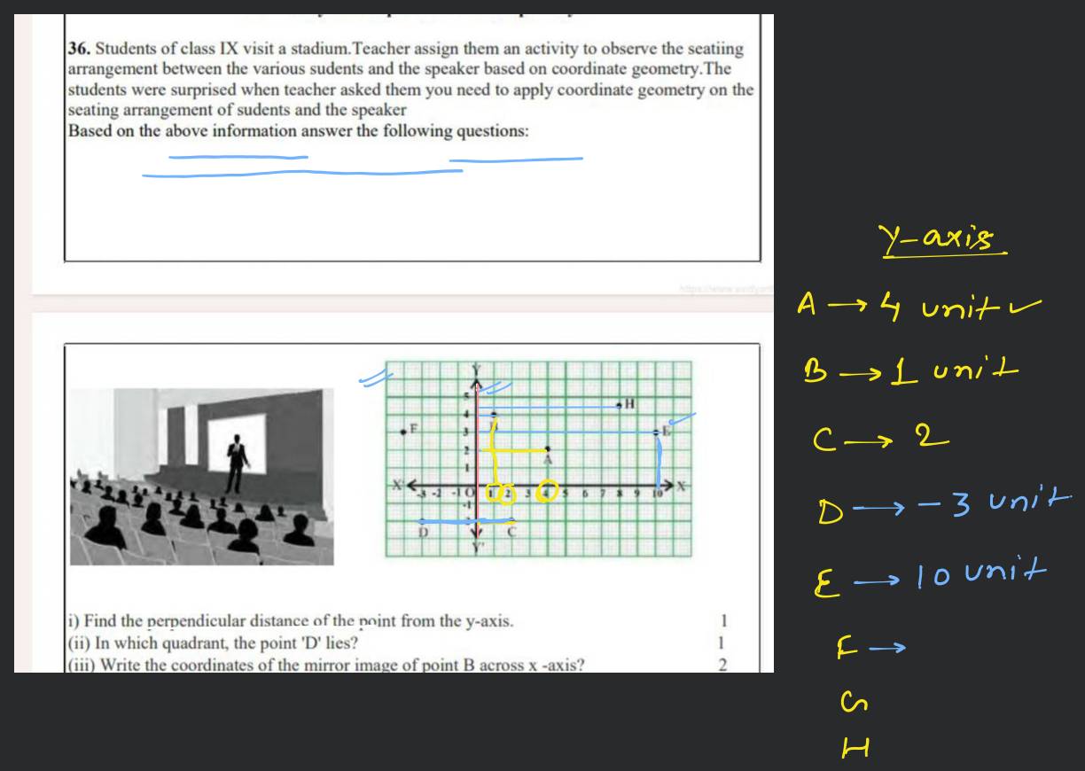 Students of class IX visit a stadium. Teacher assign them an activity to