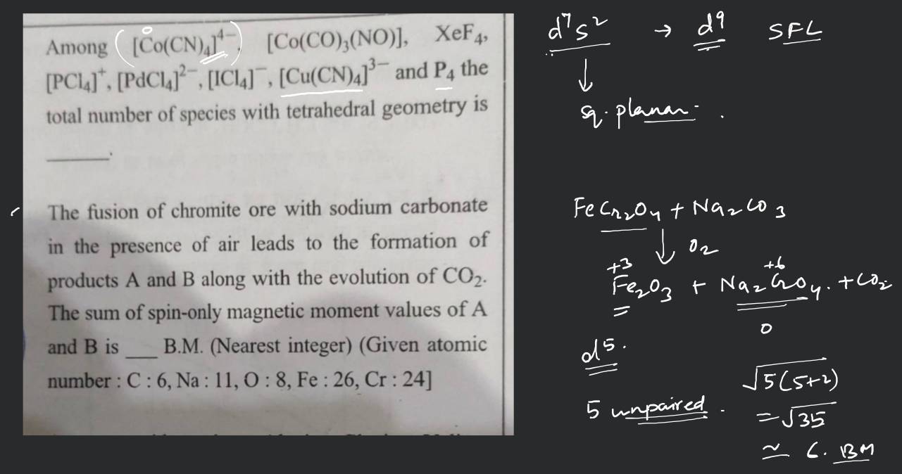 Among [Co(CN)4 ]4−,[Co(CO)3 (NO)],XeF4 , [PCl4 ]+,[PdCl4 ]2−,[ICl4 ]−,[Cu..