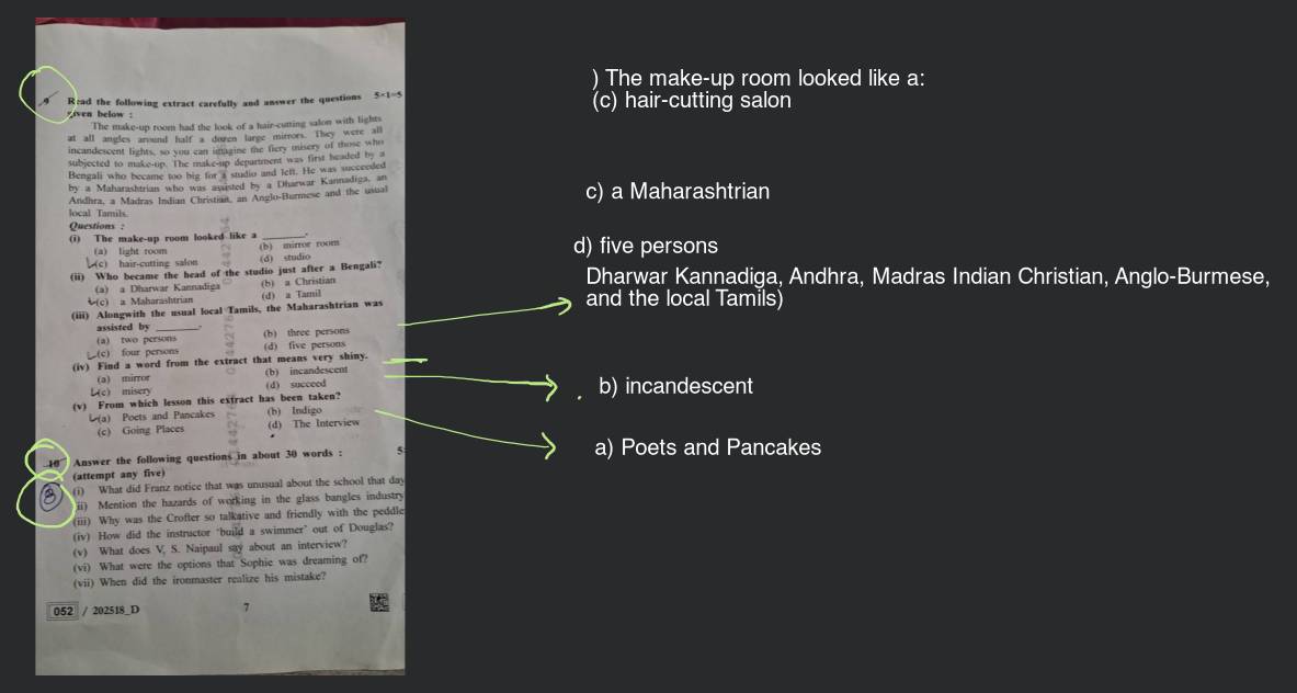 9) Read the following extract carefully and answer the questions 5 \times..