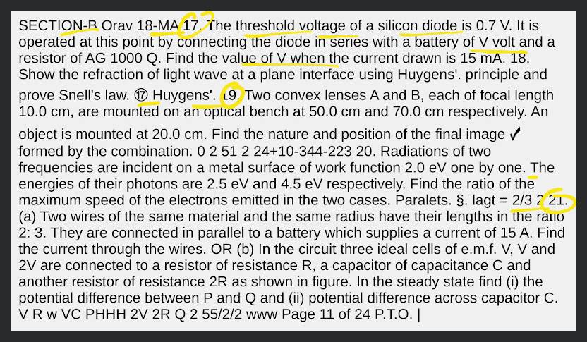 SECTION-B Orav 18-MA 17. The threshold voltage of a silicon diode is 0.7
