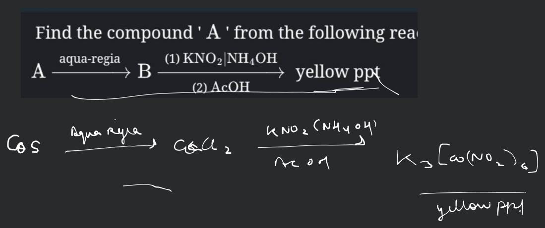 Find the compound ' A ' from the following reaA aqua-regia B (1) KNO2 ∣..