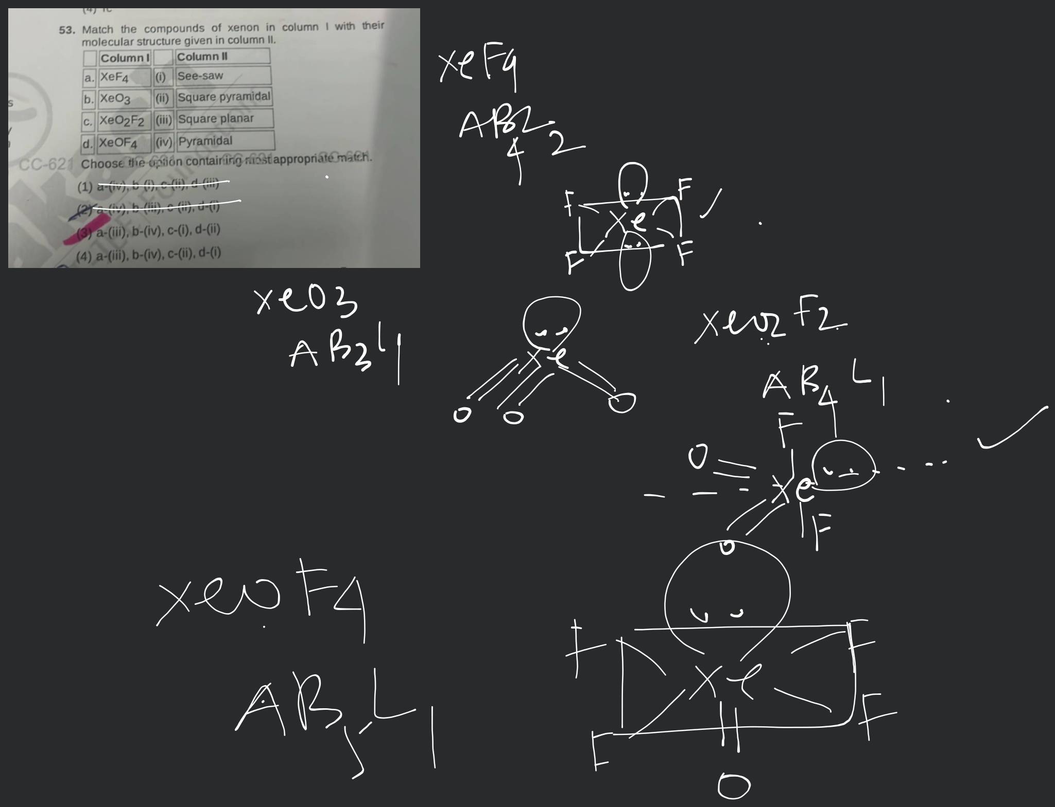 Match the compounds of xenon in column I with their molecular structure g..
