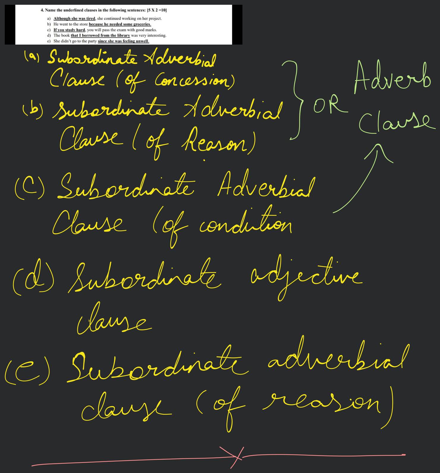 Name the underlined clauses in the following sentences: [5×2=10] | Filo