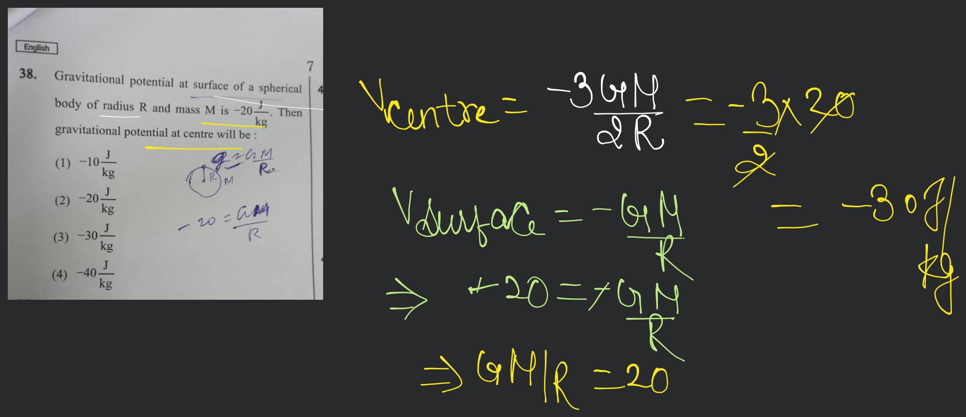 English38. Gravitational potential at surface of a spherical body of rad..